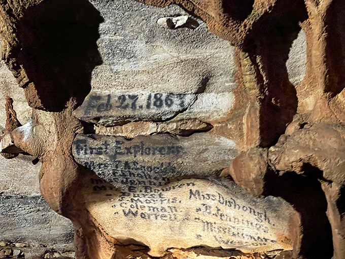 Signatures from another era! These 1867 inscriptions from the pioneering women explorers are like the original cave selfies&mdash;but infinitely more impressive. 