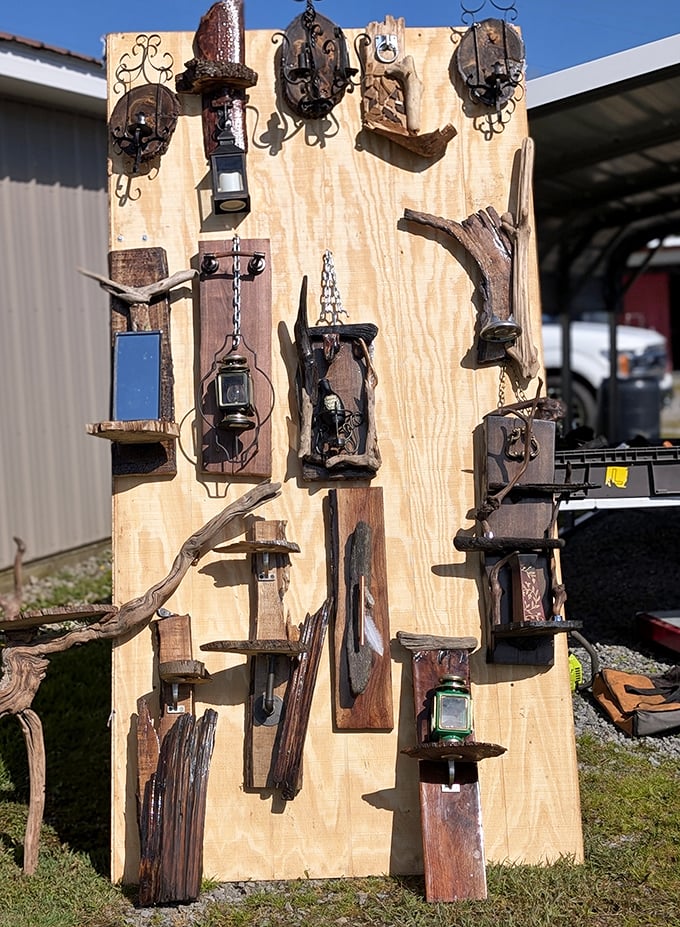 Driftwood dreams and rustic imagination. Someone saw these twisted branches and thought, "That would make a perfect wall sconce!" And they weren't wrong.