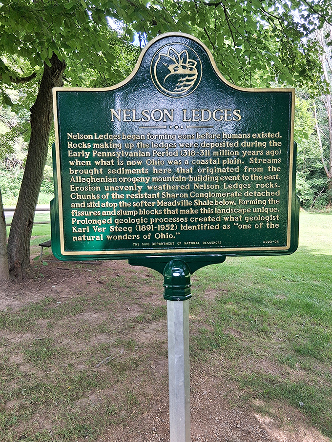 History lesson in green and gold. This marker reveals the mind-boggling timeline of these formations&mdash;making your mortgage seem delightfully temporary by comparison.