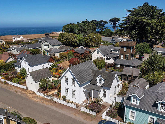 Mendocino's residential streets showcase pristine Victorian homes with ocean views that would make real estate agents in other coastal towns weep with envy.
