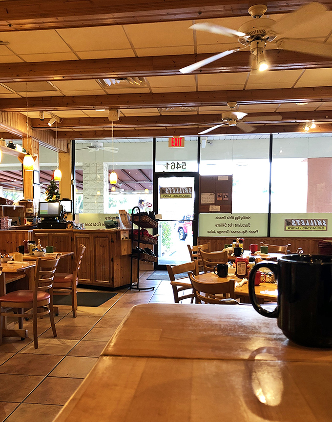 Morning light streams through windows illuminating wooden beams and tile floors &ndash; the stage is set for breakfast theater.