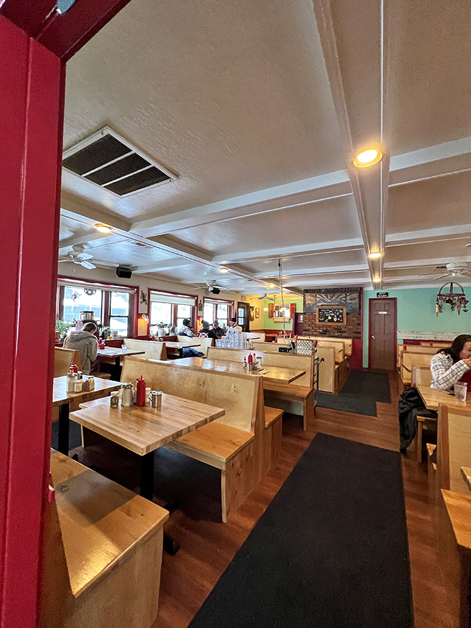 Wooden booths worn smooth by decades of happy diners create the perfect backdrop for mountain town breakfast conversations.