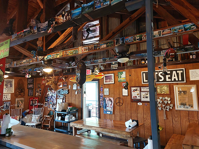 "Let's Eat" indeed &ndash; when wooden beams meet weathered postcards and decades of memories, you're not in a restaurant, you're in Florida's living room.