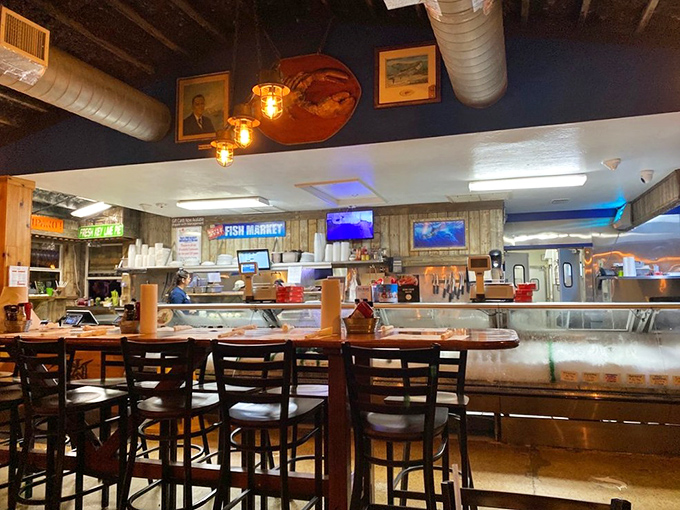 The market counter seating &ndash; where you can make eye contact with your dinner before it becomes your dinner. That's transparency!