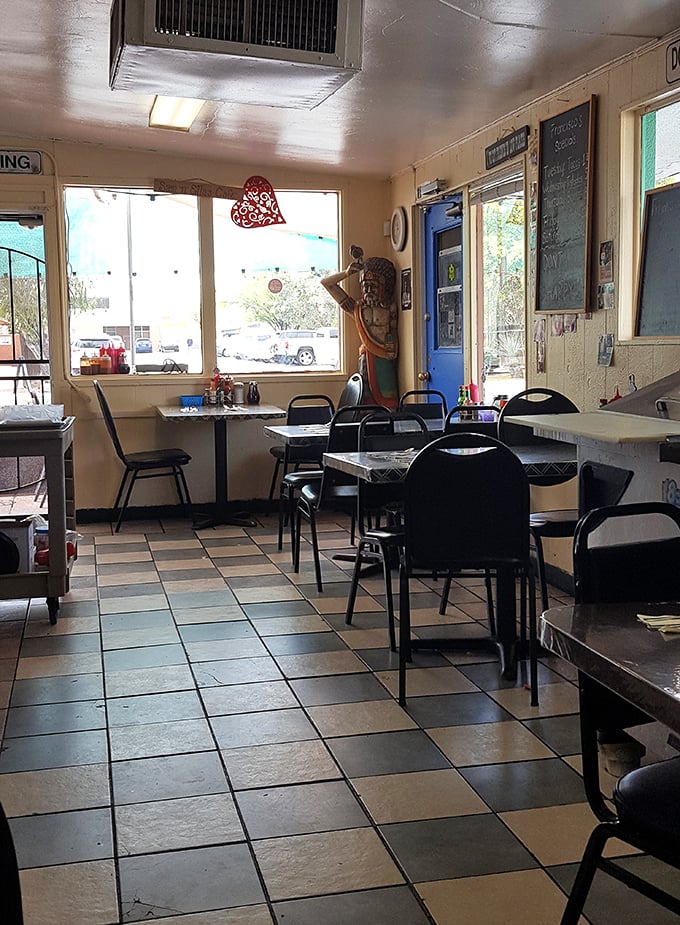 The dining room at Frank's embraces that classic "been here forever" vibe where the d&eacute;cor hasn't changed because it never needed to.