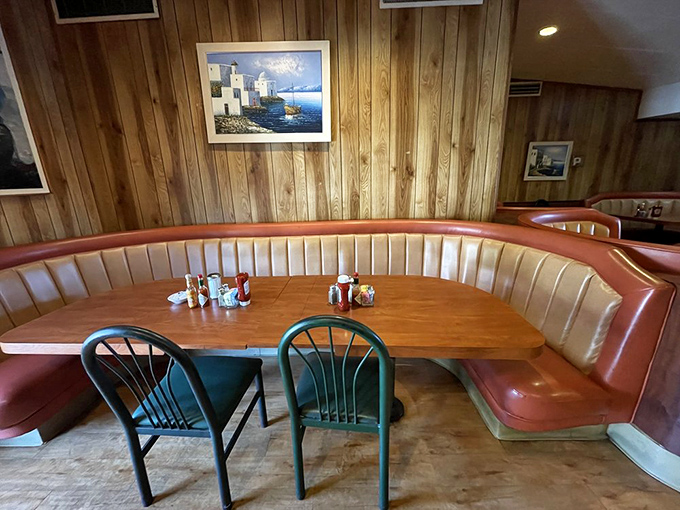 Corner booths offer prime real estate for people-watching while contemplating life's important questions over pancakes.