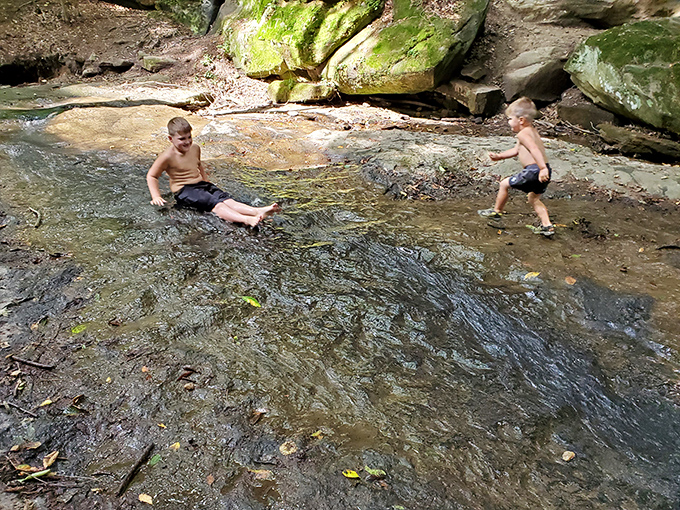 The universal joy of splashing in cool creek water &ndash; childhood's perfect summer activity hasn't changed since the dawn of time. 