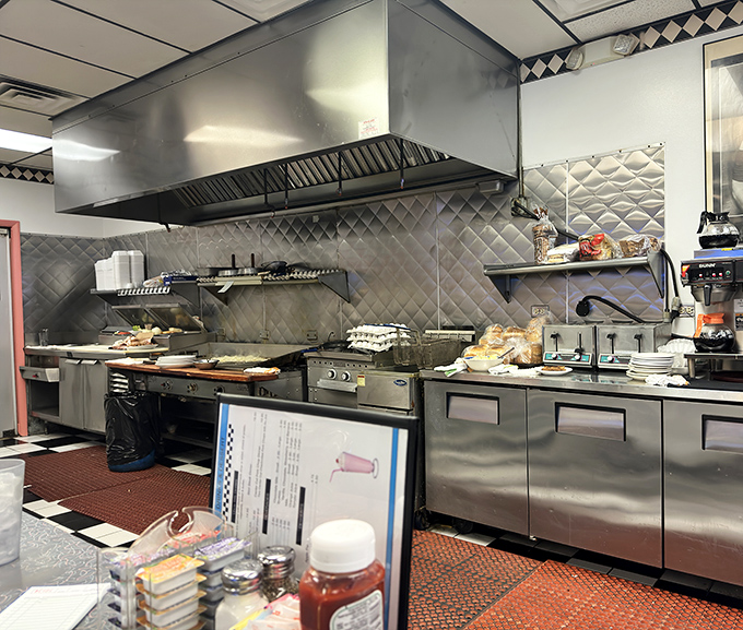 The kitchen&mdash;where breakfast dreams are born on a well-seasoned flat top that's seen more action than an action movie.