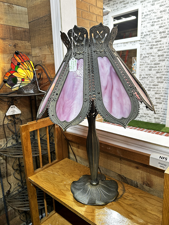 This isn't just a lamp—it's wearable stained glass architecture for your side table, casting purple dreams across your living room.