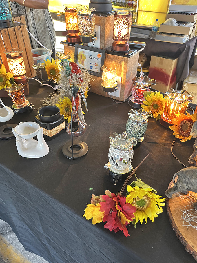 Vintage lamps cast warm glows over displays, proving that good lighting makes everything look more appealing and inviting.