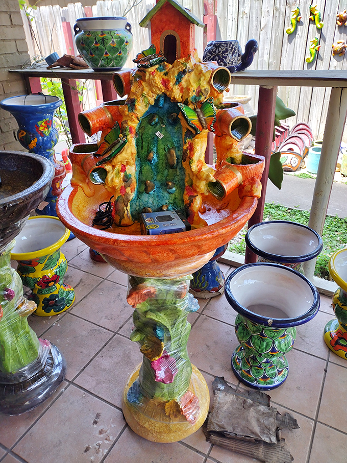 Garden art that makes statement pieces look shy. This colorful fountain would have your neighbors talking for seasons to come.