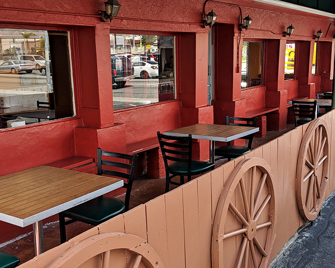 The outdoor seating area offers a front-row view of Vanowen Street, but let's be honest—your eyes won't stray from what's on your plate.