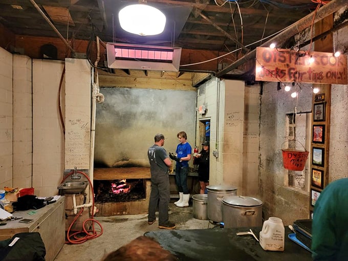 The oyster room&mdash;where the magic happens. No fancy equipment, just fire, steam, and generations of know-how creating seafood perfection.