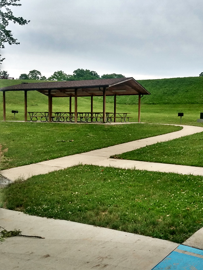 Group picnics get an upgrade with covered pavilions that protect your potato salad from unexpected weather drama.