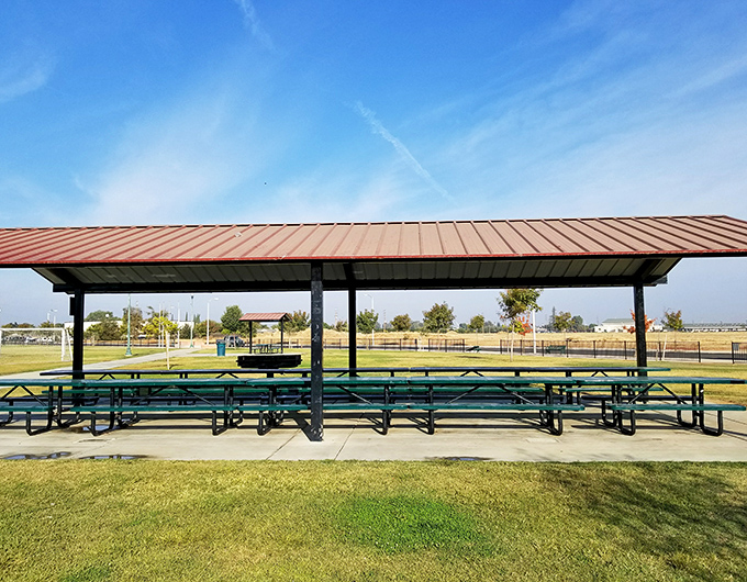 Shaded picnic areas provide perfect spots for lunch breaks that cost less than a city parking meter.