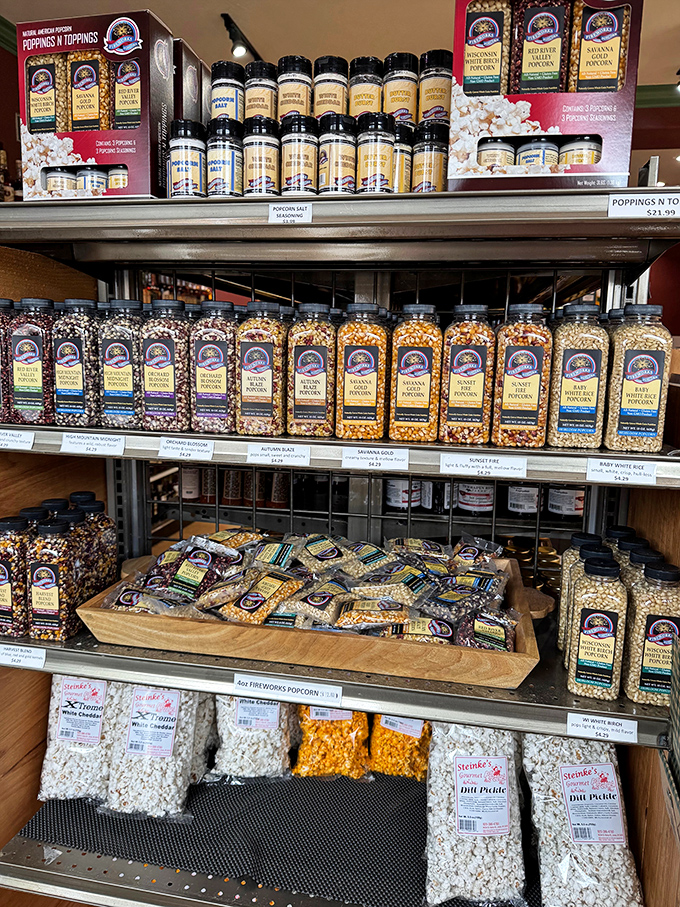 Popcorn paradise! Because in Wisconsin, even the snack aisle is an opportunity to showcase local pride and flavor innovation. 