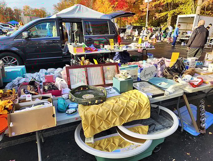 Eclectic doesn't begin to describe this tabletop wonderland. The yellow bedspread might not match your decor, but that mid-century ashtray definitely will.