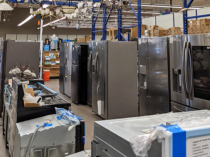 The refrigerator lineup stands tall and proud, like silver soldiers ready to march into kitchens across Arizona and keep things cool.