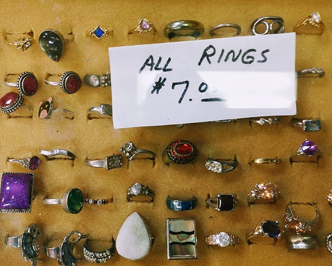All rings $7? This treasure trove of vintage and costume jewelry proves that adorning your fingers needn't empty your wallet.