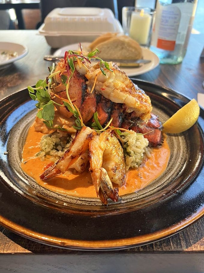 This isn't just seafood and rice&mdash;it's a colorful maritime celebration in a bowl, with shrimp standing tall like they're accepting awards for deliciousness.
