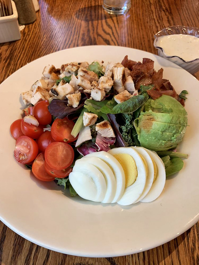 A salad that doesn't feel like punishment. Fresh greens, protein, and vibrant veggies create a lunch option that's actually worth getting excited about.