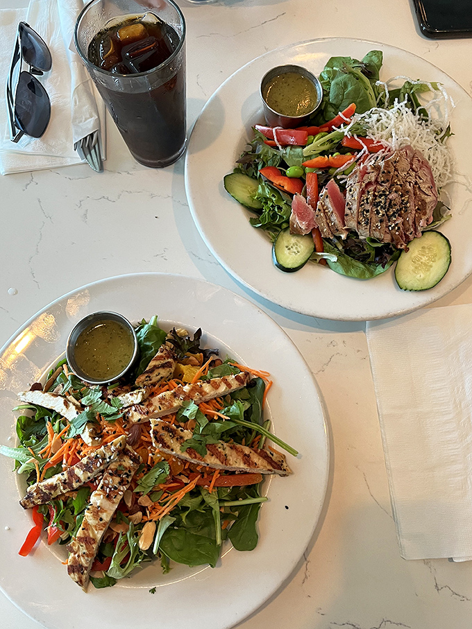 Two salads that prove healthy eating doesn't mean sacrificing flavor&mdash;vibrant, fresh, and topped with protein that means business.