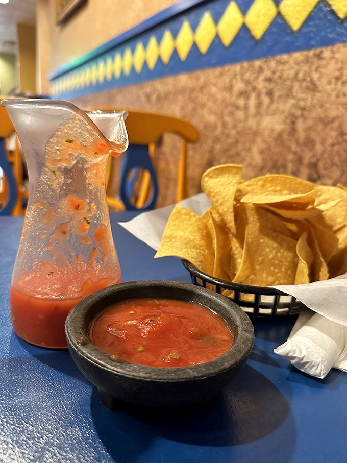 Fresh chips and homemade salsa&mdash;the opening act that threatens to steal the show. That carafe means they understand the concept of "enough."