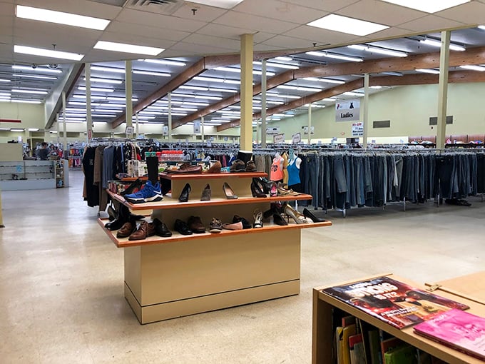 The shoe display that launched a thousand outfit possibilities. That center island is like a runway model showcasing footwear's greatest hits.