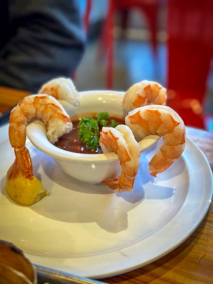 Jumbo shrimp&mdash;the most delicious oxymoron in culinary history&mdash;perched elegantly around a cocktail sauce that's begging for a quick dip.