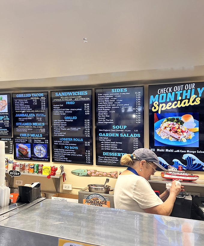 Behind every great seafood joint is a menu board that promises treasures from the deep. Don's Dock delivers what those illuminated letters promise.