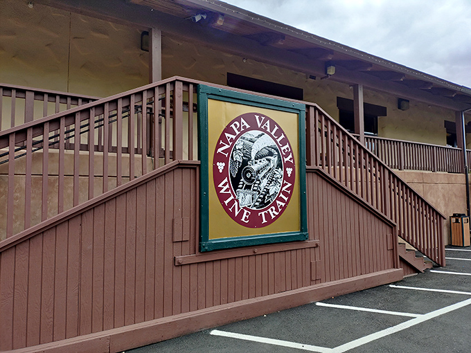 The station sign welcomes wine pilgrims to their rolling sanctuary. Like the Hollywood sign, but with the promise of cabernet instead of callbacks.