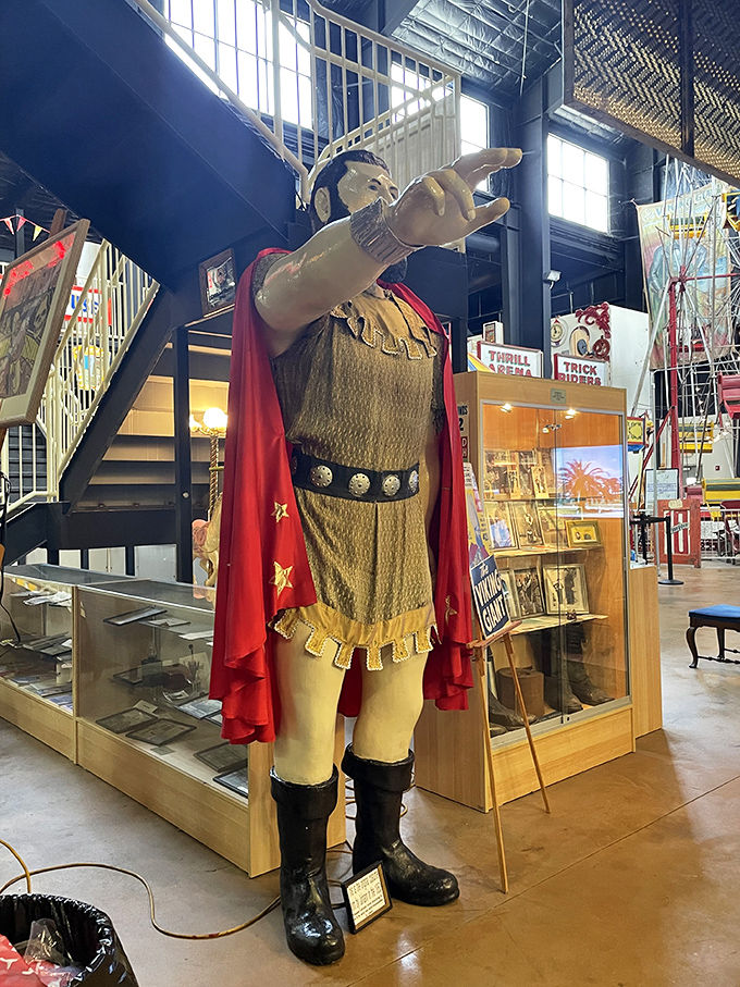 This towering carnival figure once beckoned crowds with promises of thrills that modern rides struggle to match.