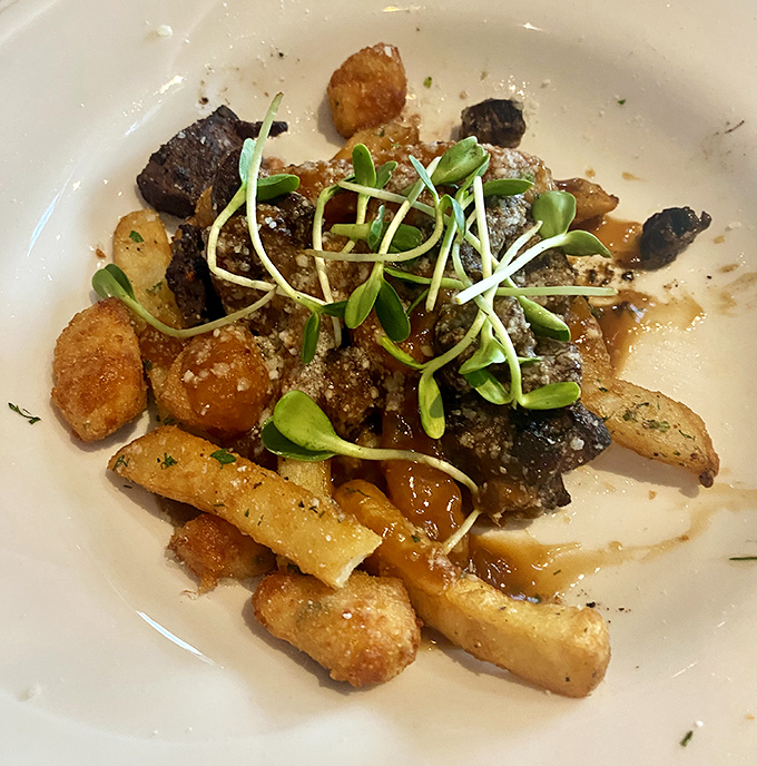 Truffle fries with microgreens—because sometimes potatoes need to put on fancy clothes and go somewhere special too.
