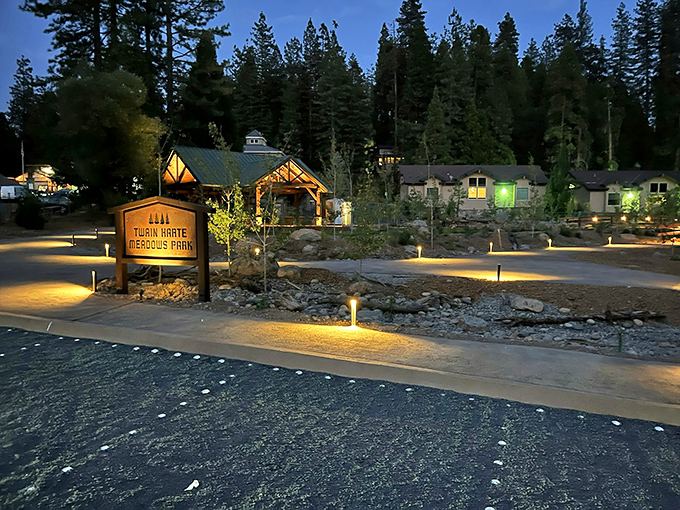Twain Harte Meadows Park at twilight &ndash; where community gatherings feel like scenes from a heartwarming small-town movie.