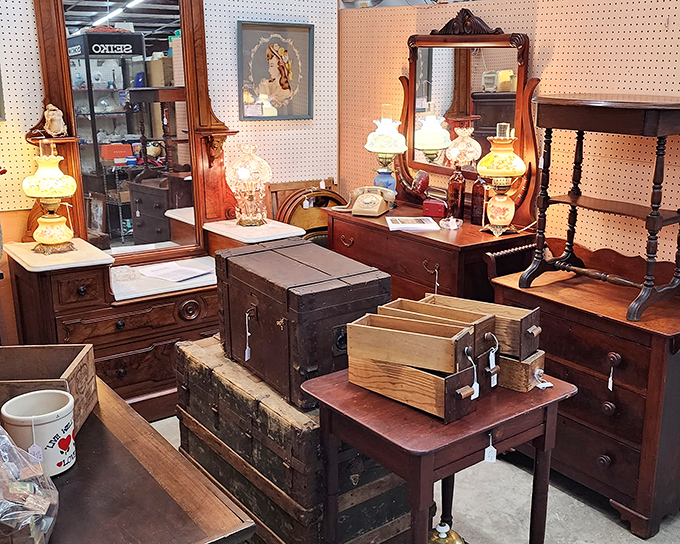 These timeworn wooden treasures with their rich patinas and brass hardware whisper of Victorian parlors and frontier general stores alike.