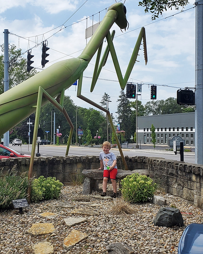 The magic of KokoMantis: turning ordinary sidewalk strolls into adventures for young explorers discovering the joy of oversized public art.