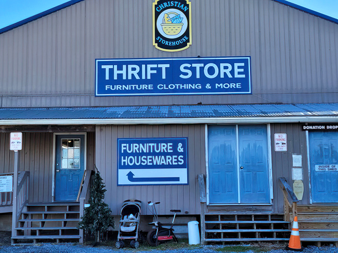 Christian Storehouse announces itself with a simple blue sign &ndash; no frills, just fantastic finds inside.