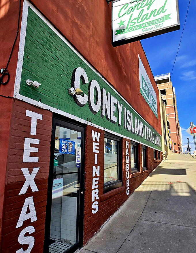 Coney Island of Scranton's bold red and green facade doesn't just stand out &ndash; it screams "We've been making Texans jealous since 1923!"