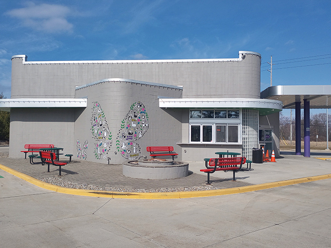 Doodle's butterfly mosaic isn't just decoration&mdash;it's a colorful promise that ordinary fast food doesn't live here.