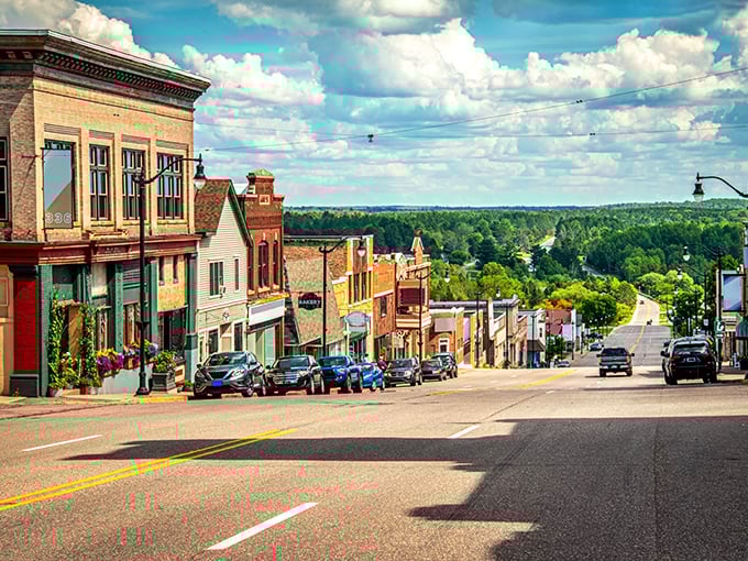 Howell's main street slopes gently downhill, revealing a postcard-perfect small town with historic buildings and character.