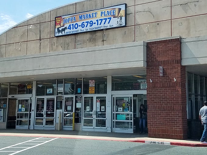 Joppa Market's distinctive facade promises Amish goods and flea market finds. Two worlds under one roof!
