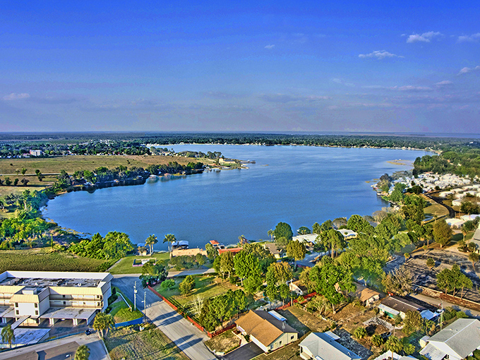 Lake Placid from above &ndash; a patchwork of blue water, green fields, and Florida sunshine spread out like nature's quilt.