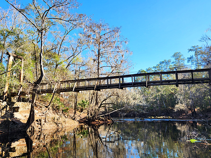 Bridge over untroubled water! O'Leno's suspension bridge offers just enough sway to feel adventurous without spilling your morning coffee.