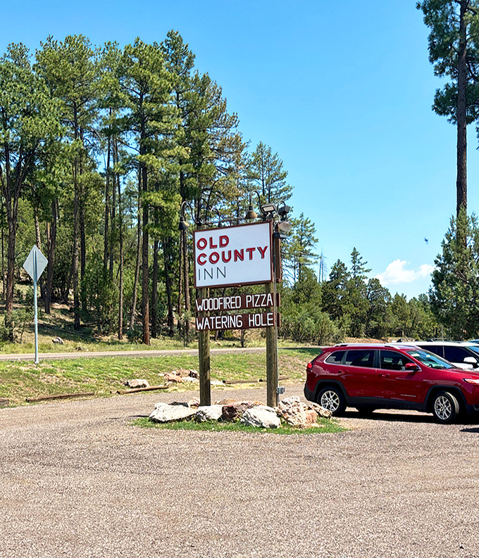 The humble sign for Old County Inn might be easy to miss, but the pizza memories you'll make here are impossible to forget.