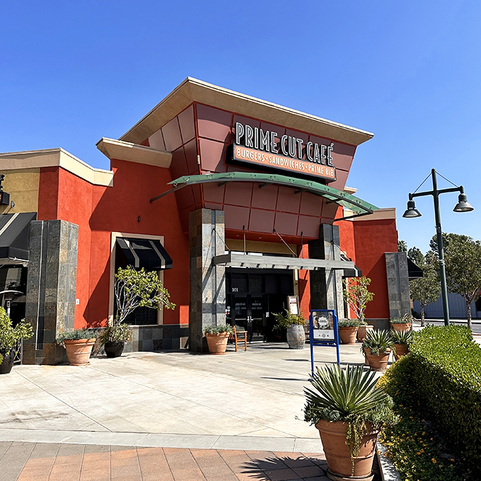 Prime Cut Caf&eacute; brings modern flair to the steakhouse scene. That bold orange exterior signals this isn't your grandfather's meat joint!