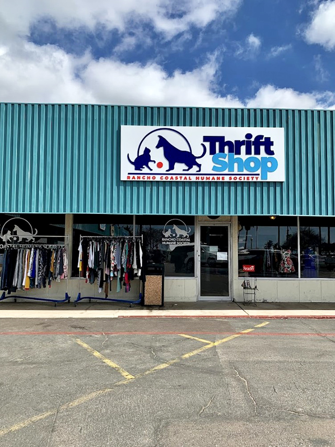 The Rancho Coastal Humane Society's teal building is as refreshing as finding designer jeans for $10. Shopping that helps furry friends!