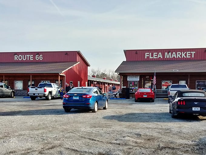 Route 66 nostalgia meets bargain hunting at this roadside attraction where Americana isn't just sold—it's celebrated with patriotic flair.
