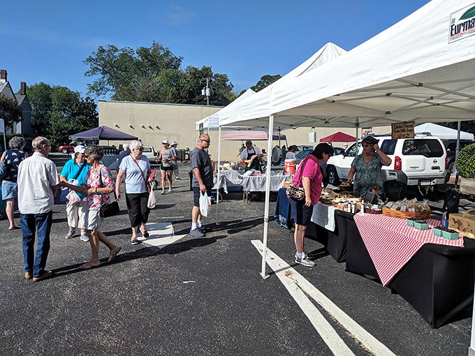 Smithfield's market brings community together under sunny skies. That red-checkered tablecloth just screams "small-town charm.