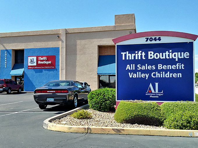 This thrift boutique's clean lines and professional signage hint at the curated treasures waiting inside for discerning bargain hunters.