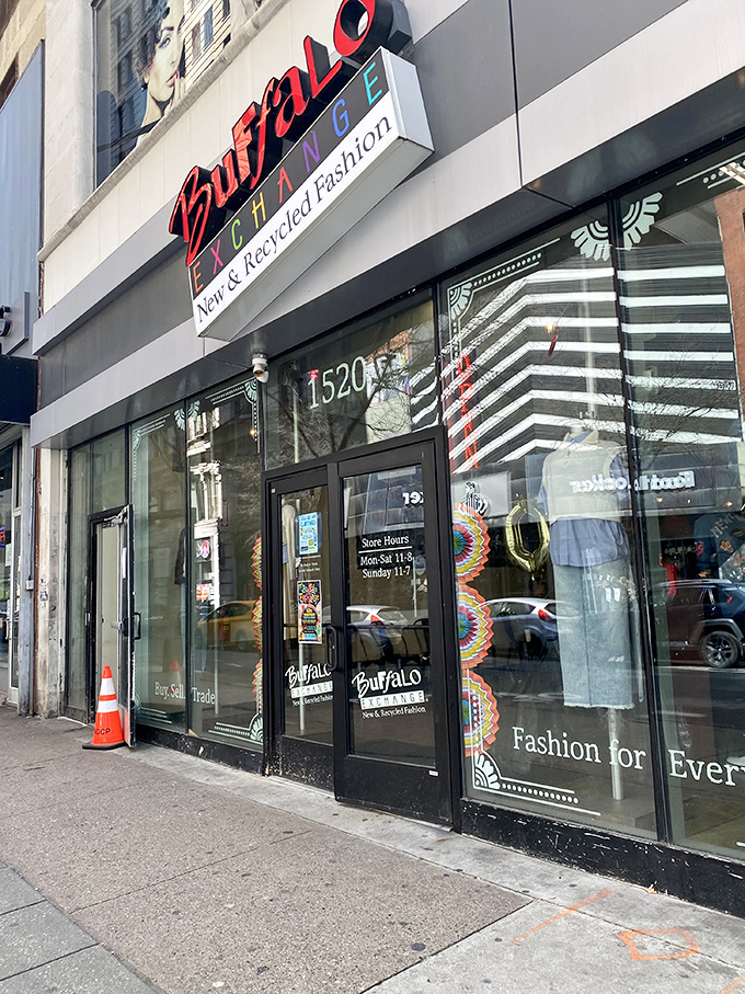 Where vintage meets modern in downtown Philly. That storefront promises curated fashion treasures inside!